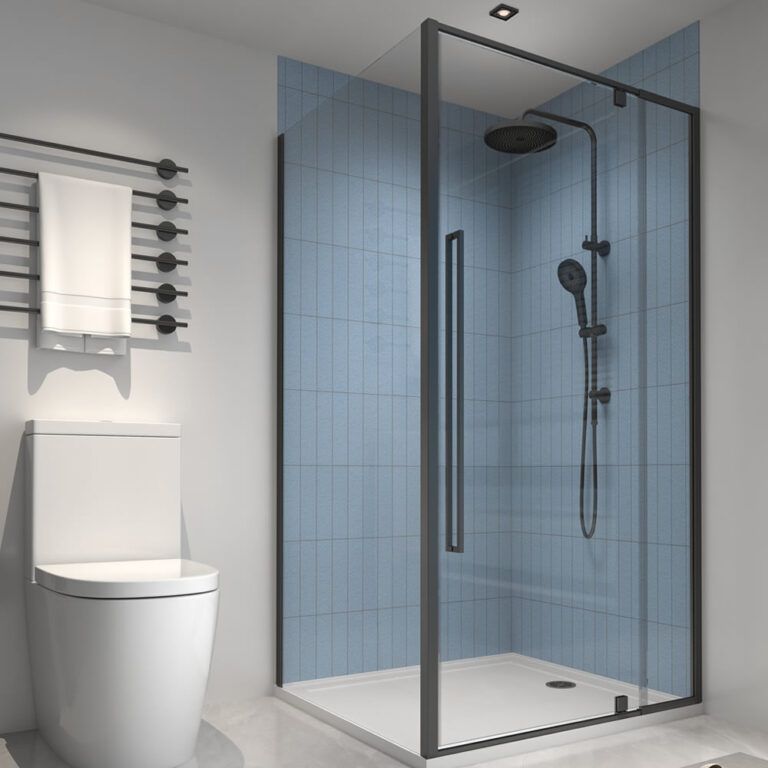 Alpine Pivot Door and Return Black - Shower Screens Perth